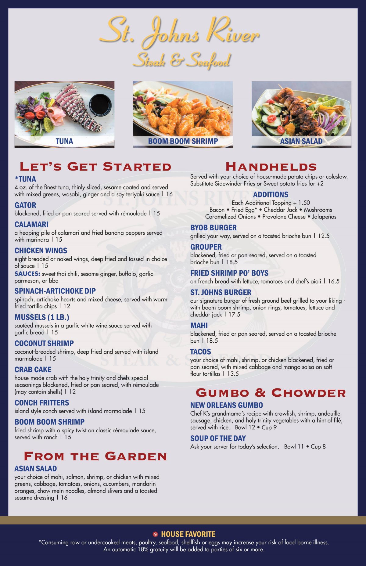 Temporary Menu - Click to Check - St Johns River Steak & Seafood