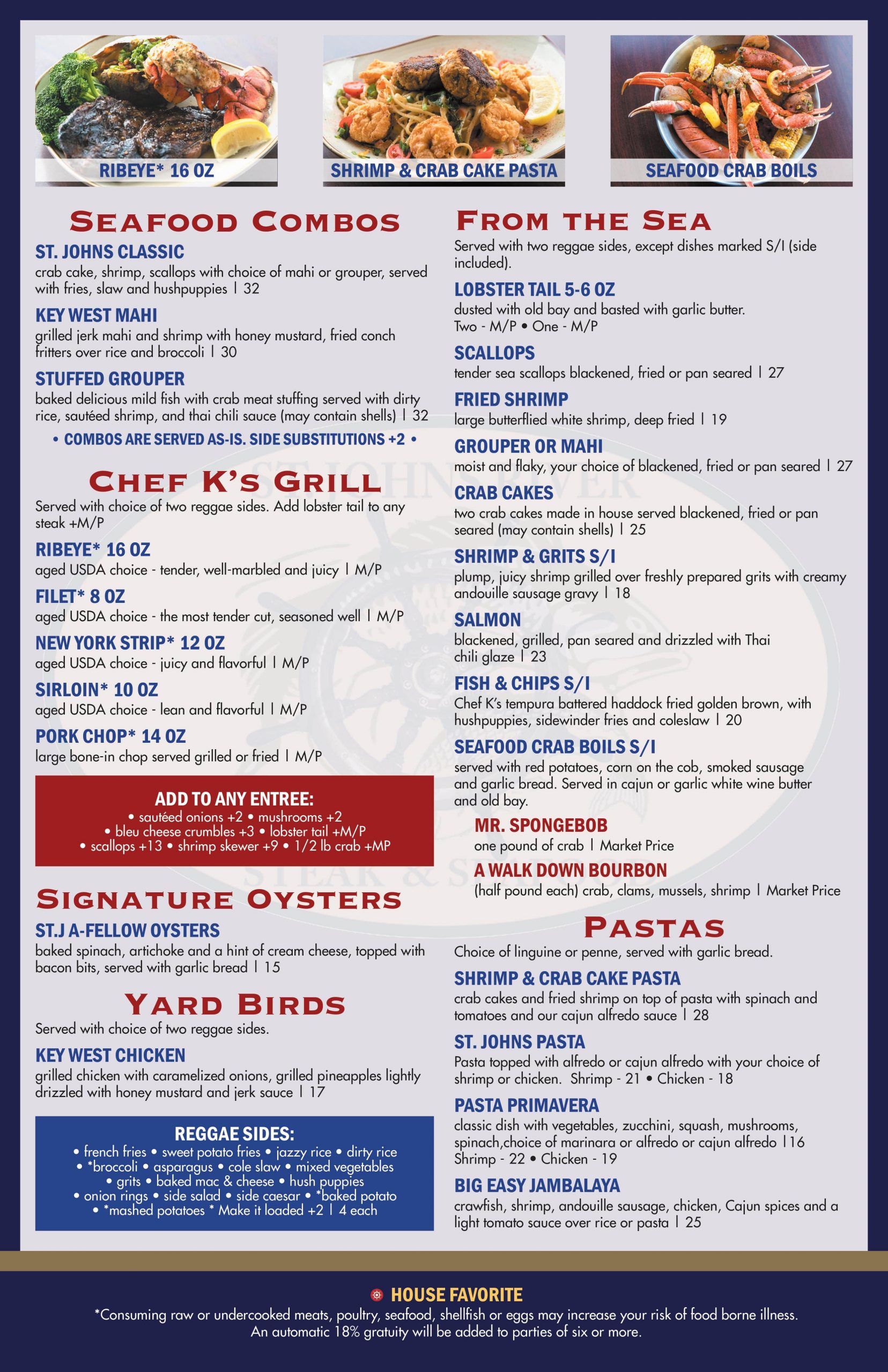 Temporary Menu - Click to Check - St Johns River Steak & Seafood
